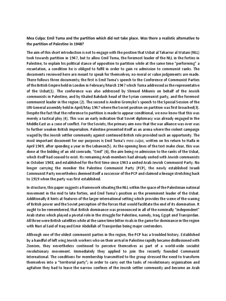 Emil Tuma Mea Culpa (Extended) | PDF | Mandatory Palestine | Zionism