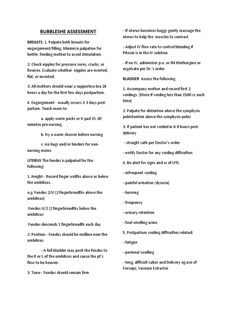 BUBBLESHE Assessment | PDF | Postpartum Period | Childbirth