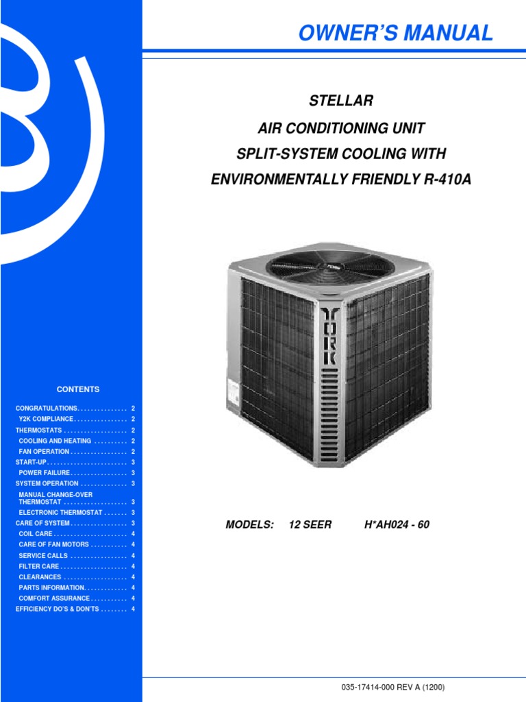 Owner'S Manual: Stellar Air Conditioning Unit Split-System Cooling With ...