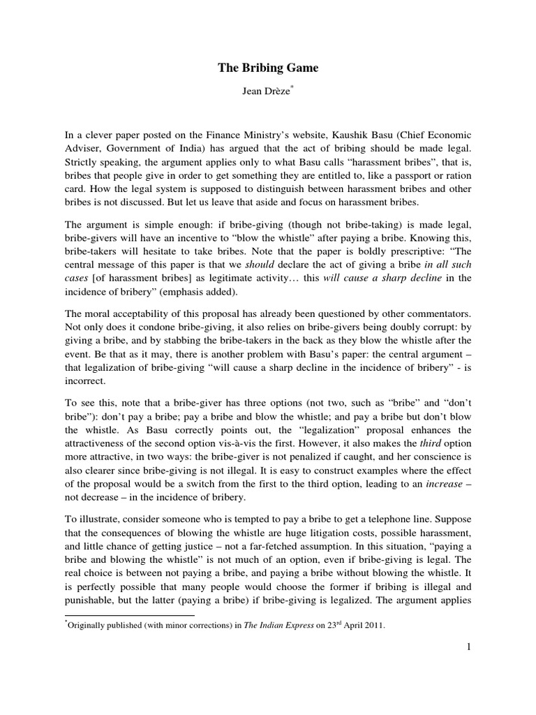 Bribing Game | PDF | Bribery | Whistleblower