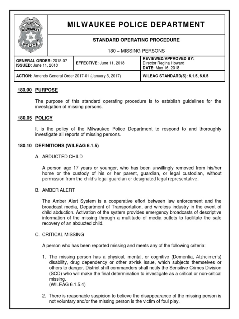 Standard Operating Procedure 180 - Missing Persons - 180-Missingpersons ...