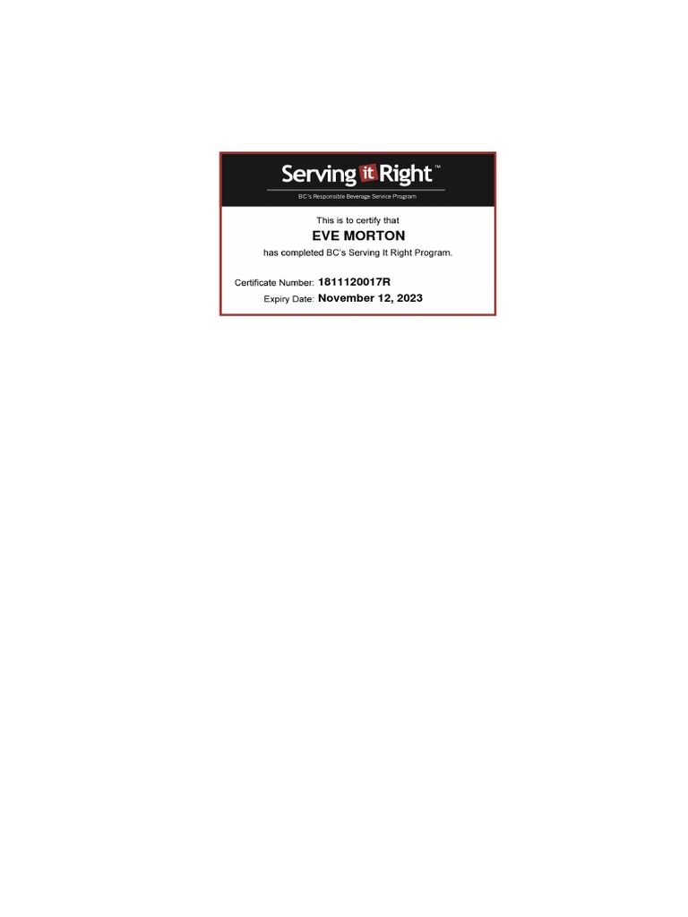 Serving It Right Certificate | PDF