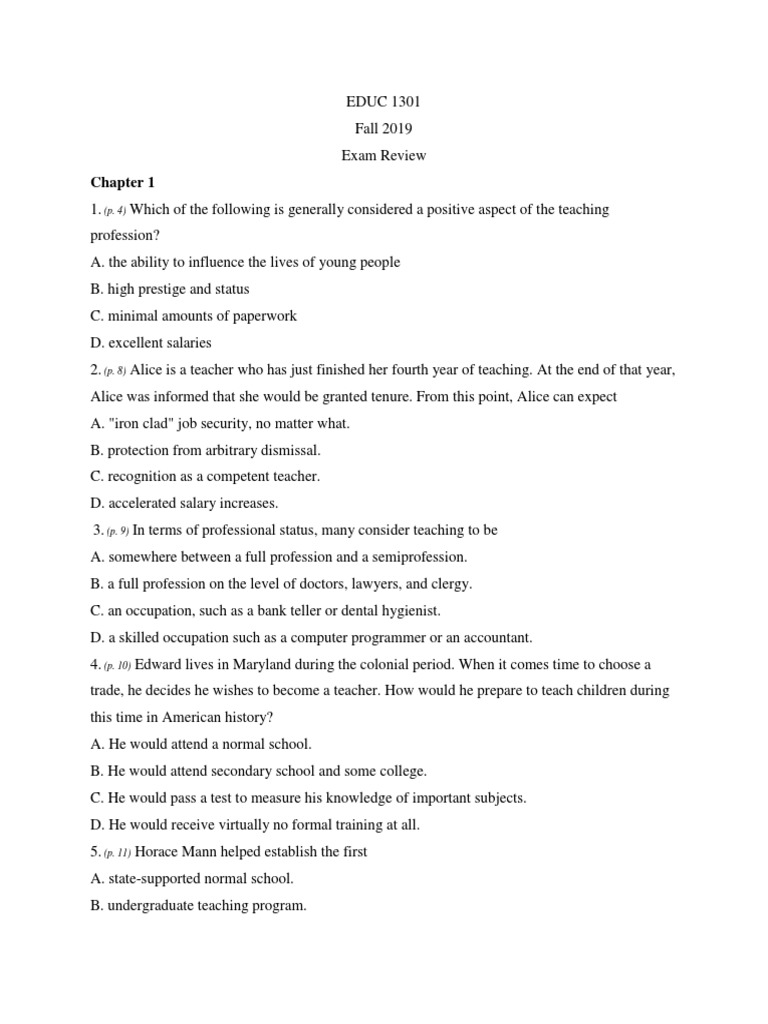 Educ 1301 Exam Review 20192020 | PDF | Inclusion (Education) | Teachers