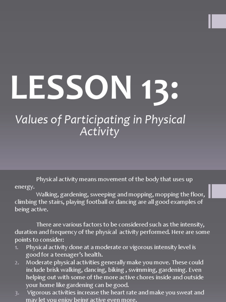 Values of Participating in Physical Activity | PDF | Personal Trainer ...