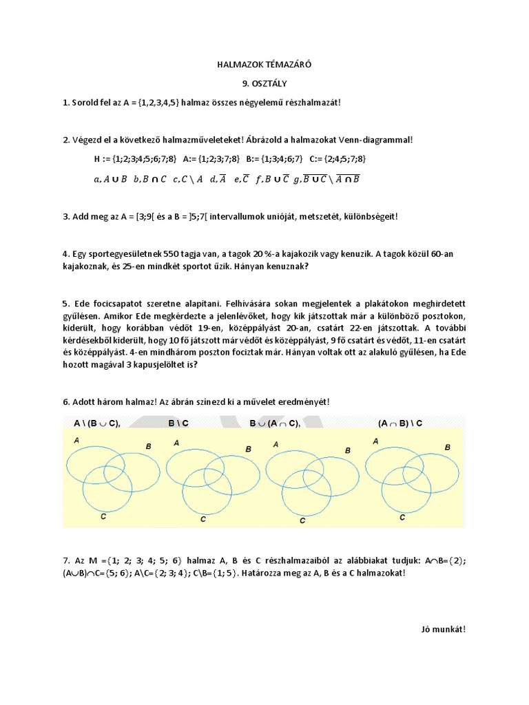 Halmazok 9 Osztály | PDF