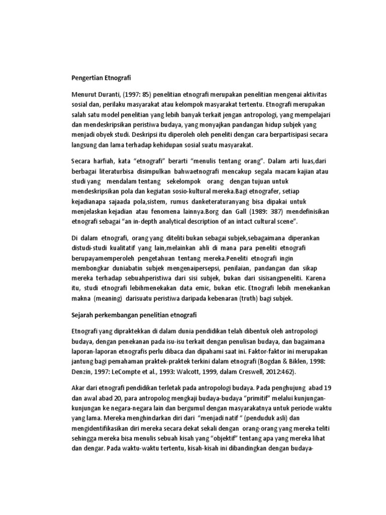 Etnografi: Metode dan Teknik Penelitian | PDF
