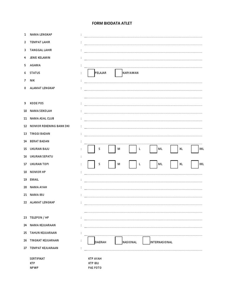 Form Biodata Atlet | PDF