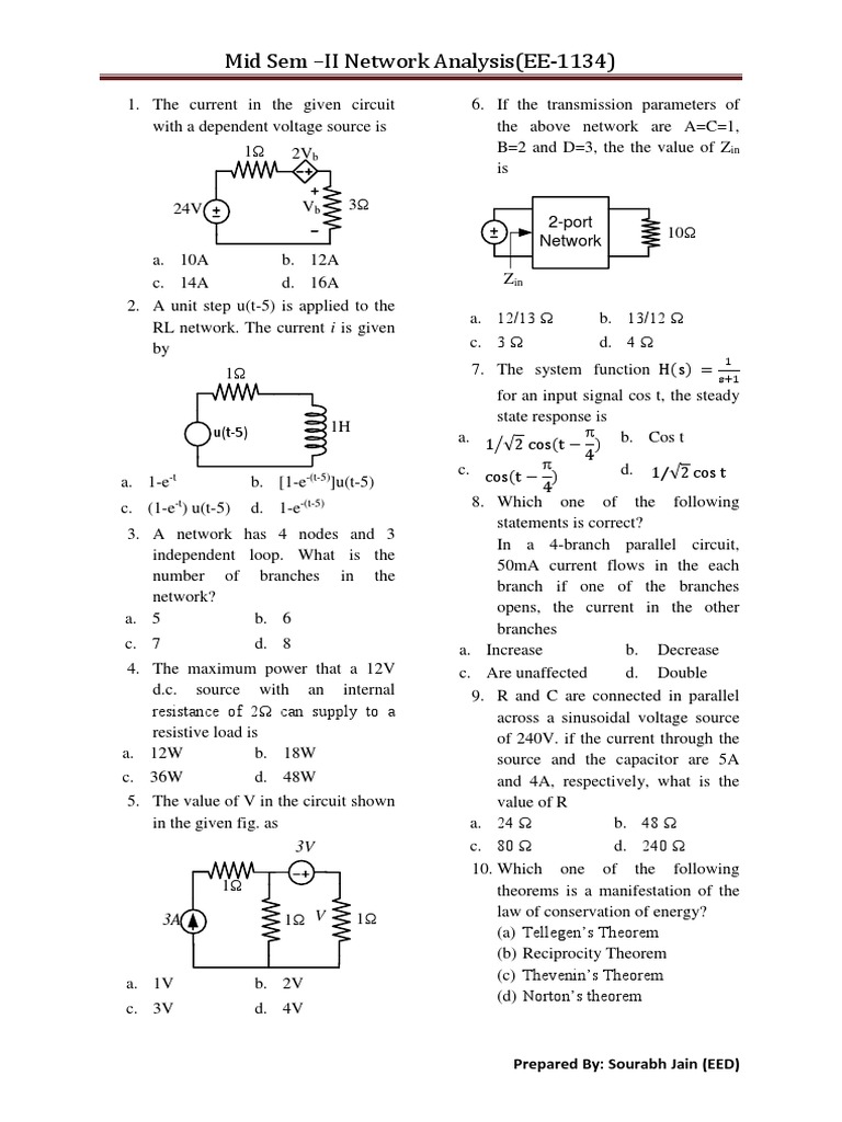 Network Analysis Test Paper | PDF | Network Analysis (Electrical ...
