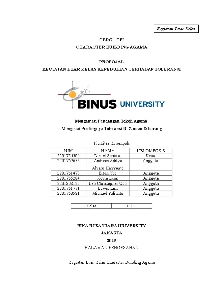 Contoh Proposal Kegiatan Luar CB Agama Binus Univ | PDF