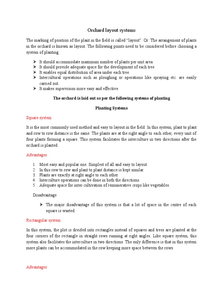 Orchard Layout Systems | PDF | Trees | Soil