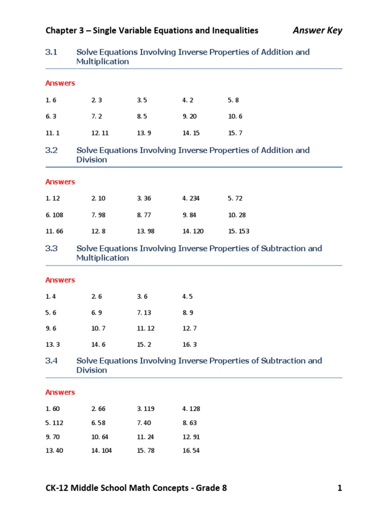 CK12 MSM 8 Chapter 3 Answers PDF | PDF | Inequality (Mathematics ...