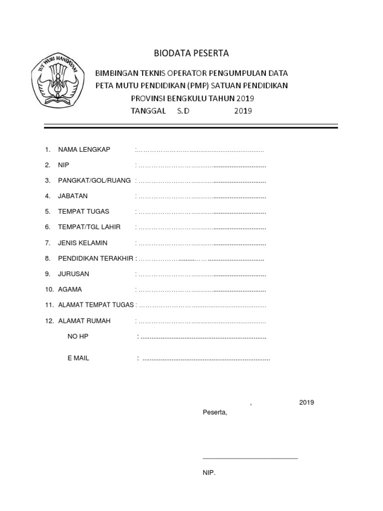 Biodata Peserta Bimtek | PDF