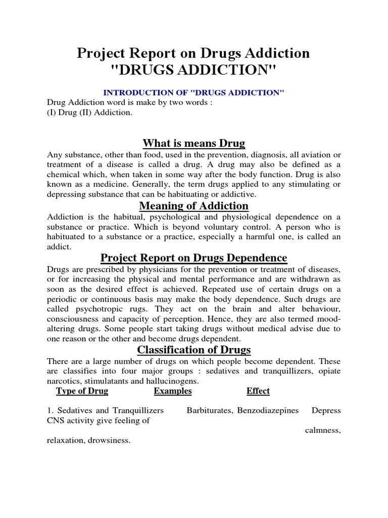 Project Report on Drug Addiction | PDF | Psychoactive Drugs | Alcoholic ...