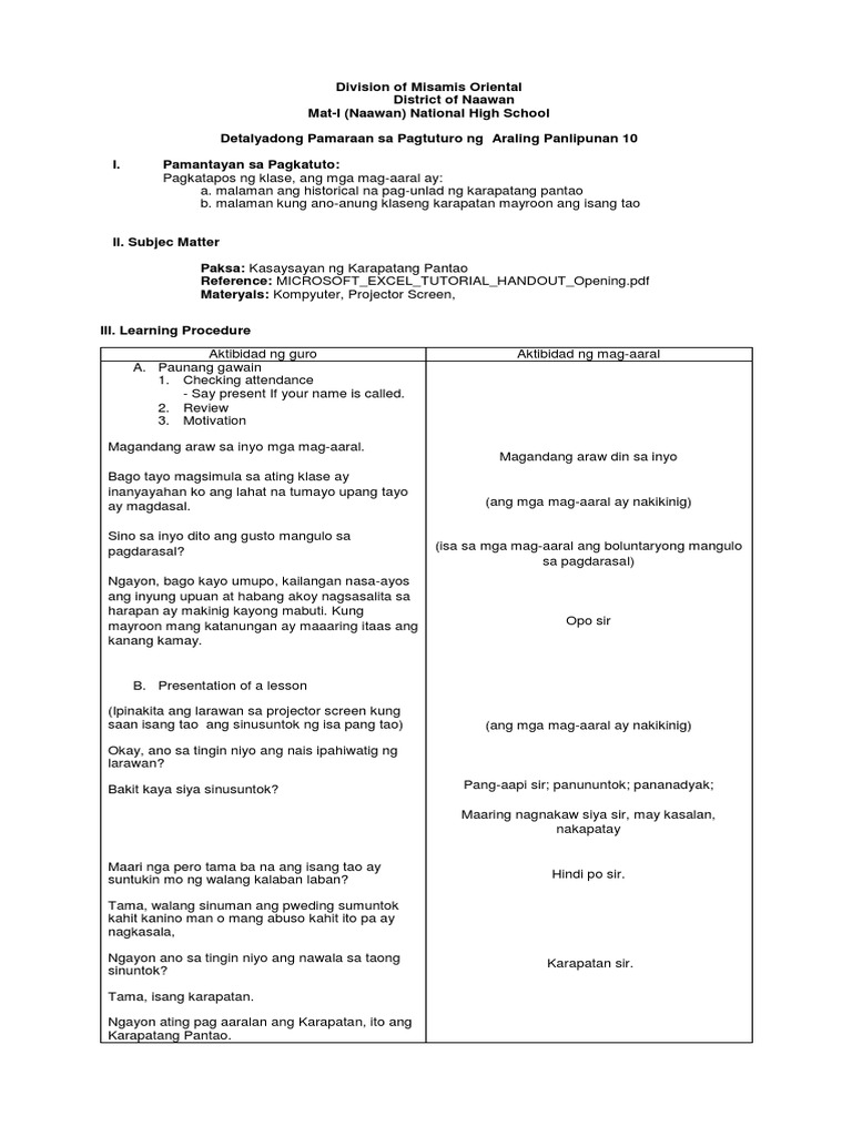 Detailed Lesson Plan in Araling Panlipunan 10 | PDF
