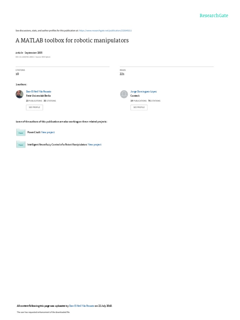 A MATLAB Toolbox For Robotic Manipulators: September 2005 | Download ...