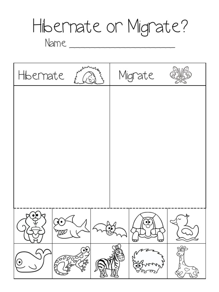 Hibernate or Migrate Sorting Worksheet Freebie
