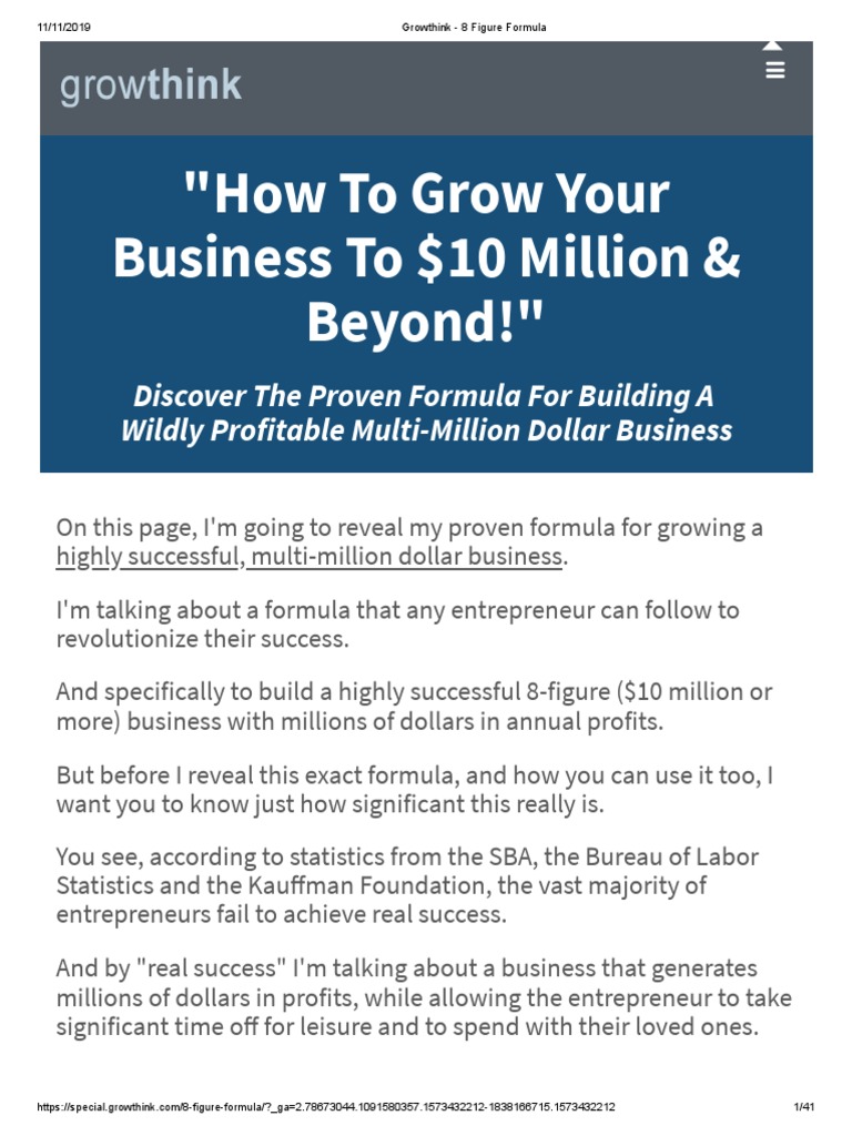 Growthink - 8 Figure Formula | PDF | Entrepreneurship | Revenue