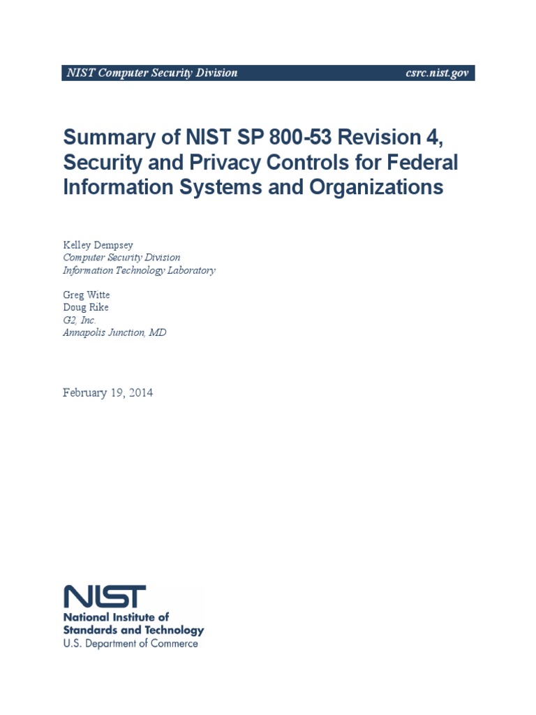 Summary of NIST SP 800-53 Revision 4, Security and Privacy Controls For ...