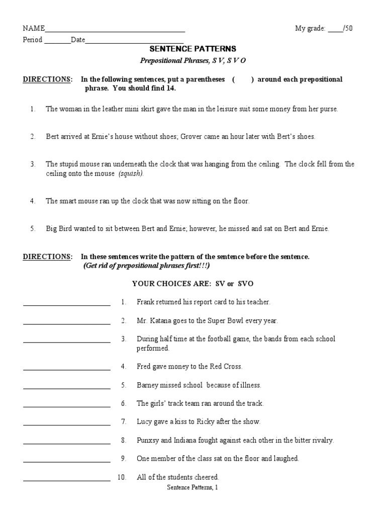 Sentence Pattern | PDF | Subject (Grammar) | Verb