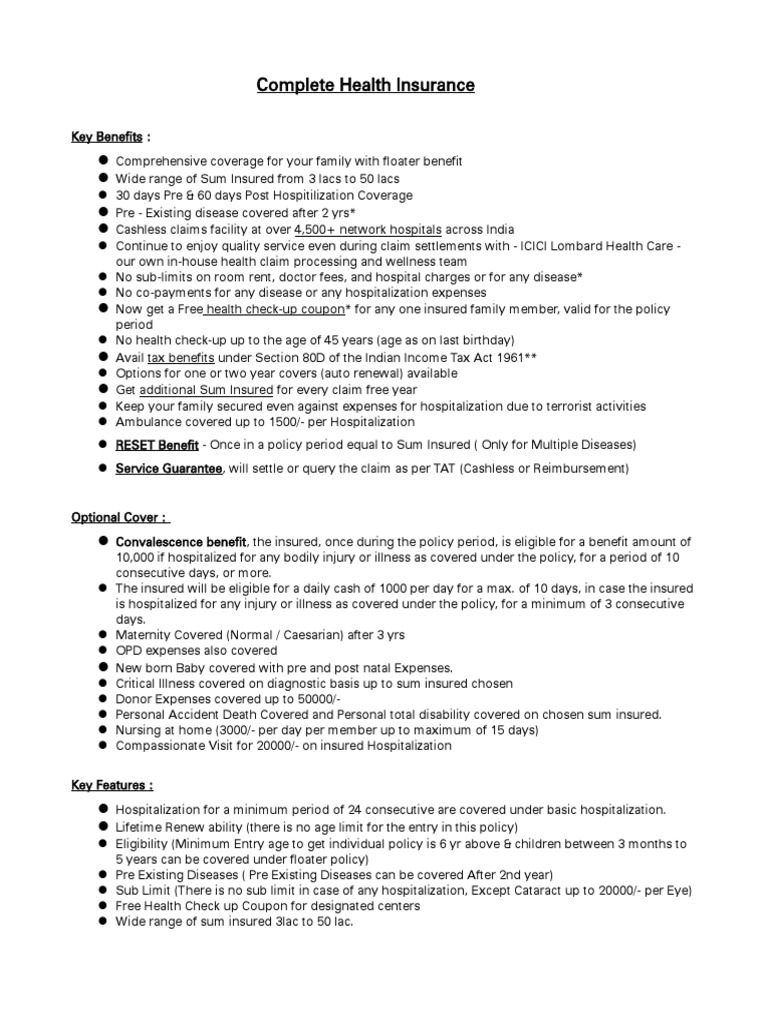 CHI One Pager | PDF | Insurance | Hospital