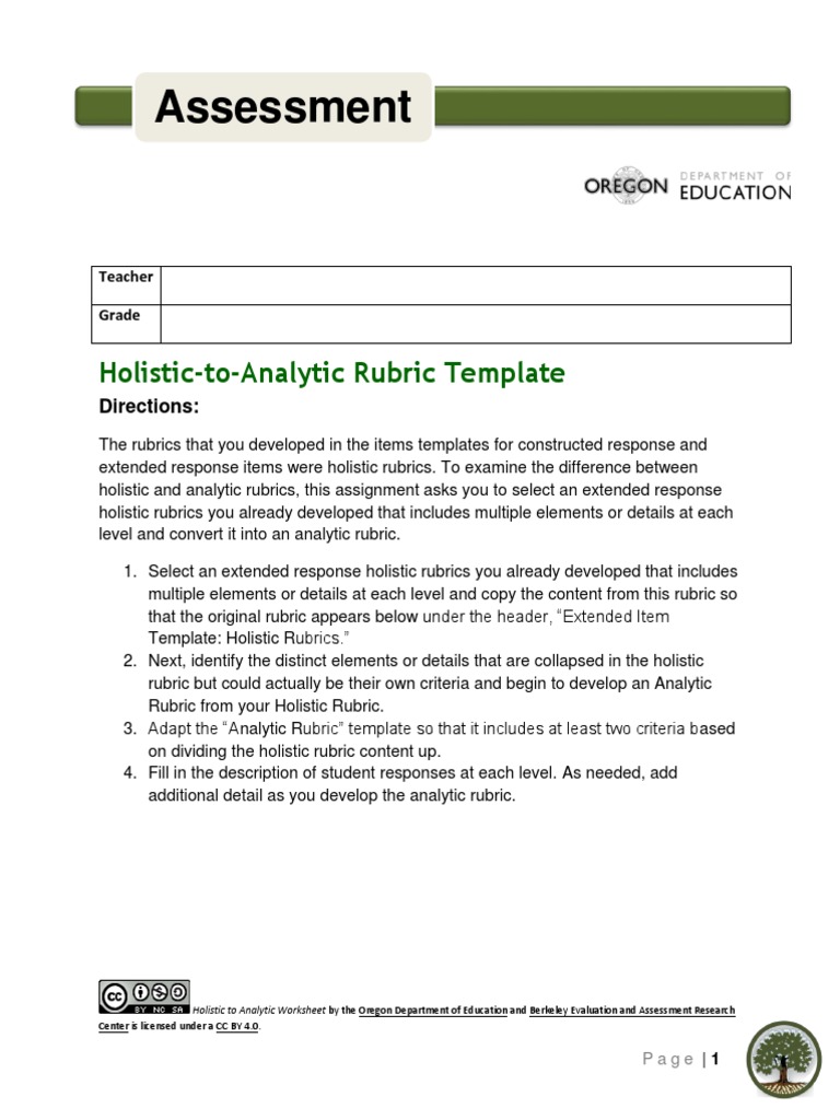 Holistic And Analytic Rubric Pdf Rubric Academic Evaluation