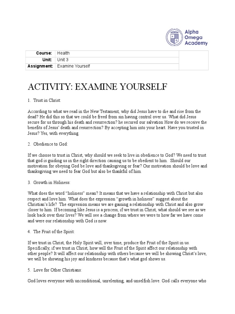 Jackson Health3 Examine Yourself | PDF | Jesus | Love