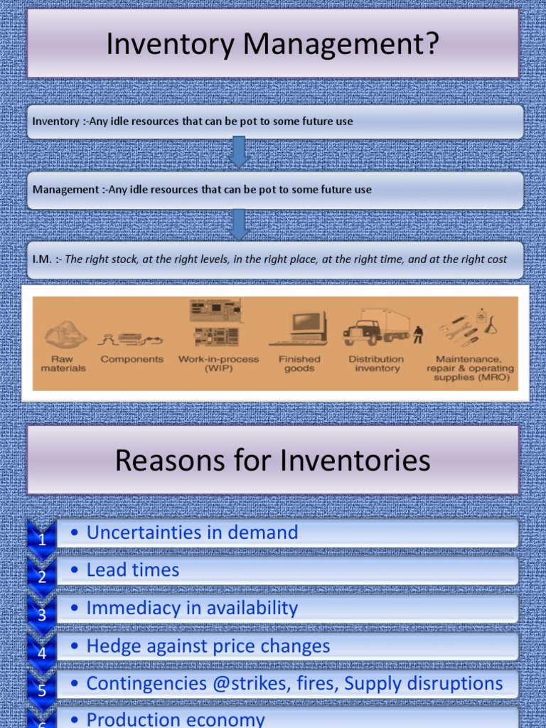 Inventory Management?: Inventory:-Any Idle Resources That Can Be Pot To ...
