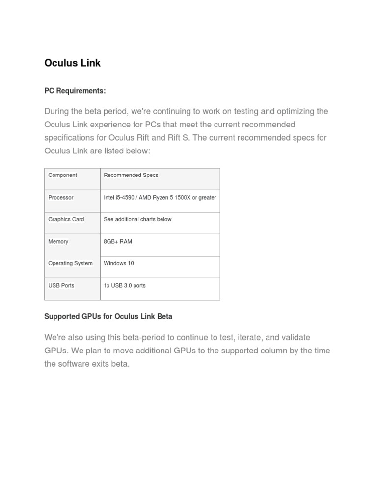 Oculus Link Compatibility Instructions | Download Free PDF | Graphics ...