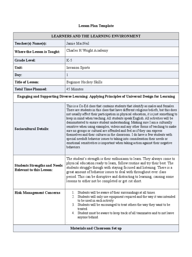 Hockey Lesson | PDF | Differentiated Instruction | Physical Education