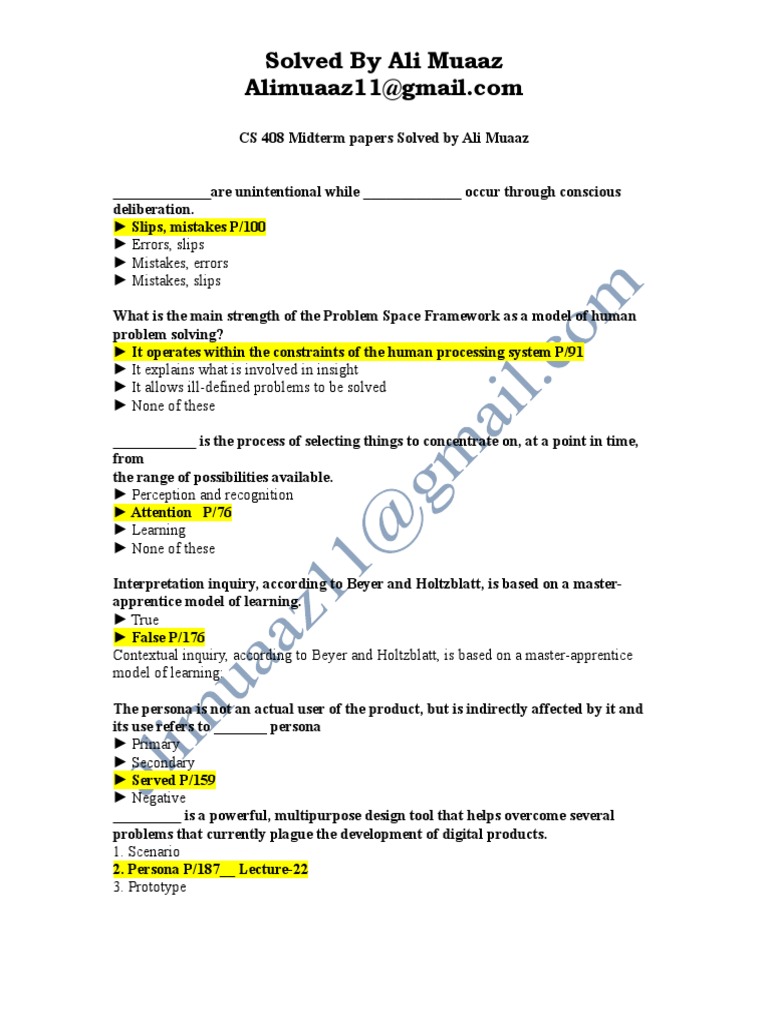 CS408 Midterm MCQSsolvedby Ali Muaaz | PDF | Usability | Graphical User Interfaces