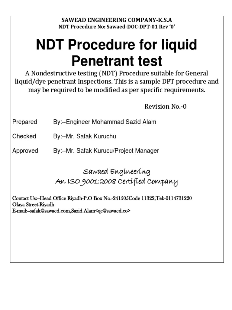 Liquid Penetrant Testing Procedure | PDF | Nondestructive Testing ...