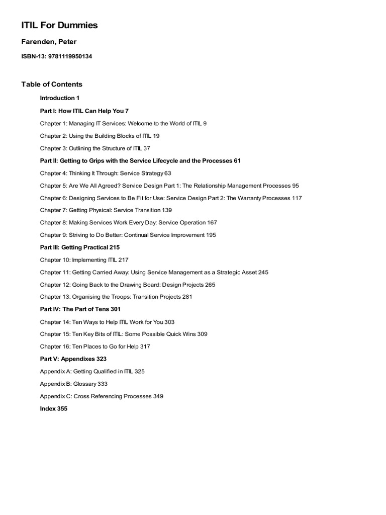 ITIL For Dummies: Farenden, Peter | PDF