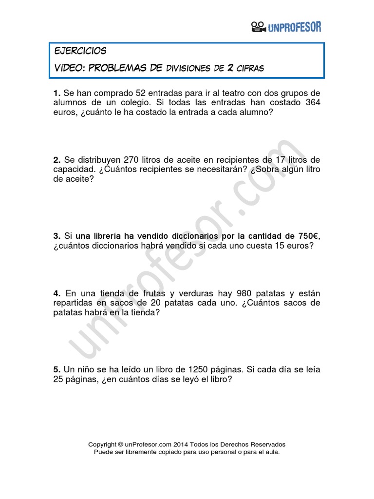 Ejercicio Problemas de Divisiones de Dos Cifras 151 PDF | PDF | Business