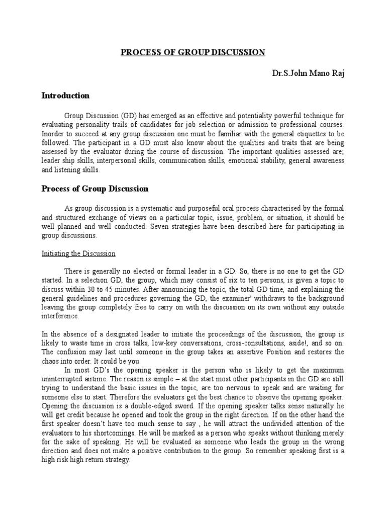 Seven Strategies for Effective Participation in Group Discussions | PDF ...