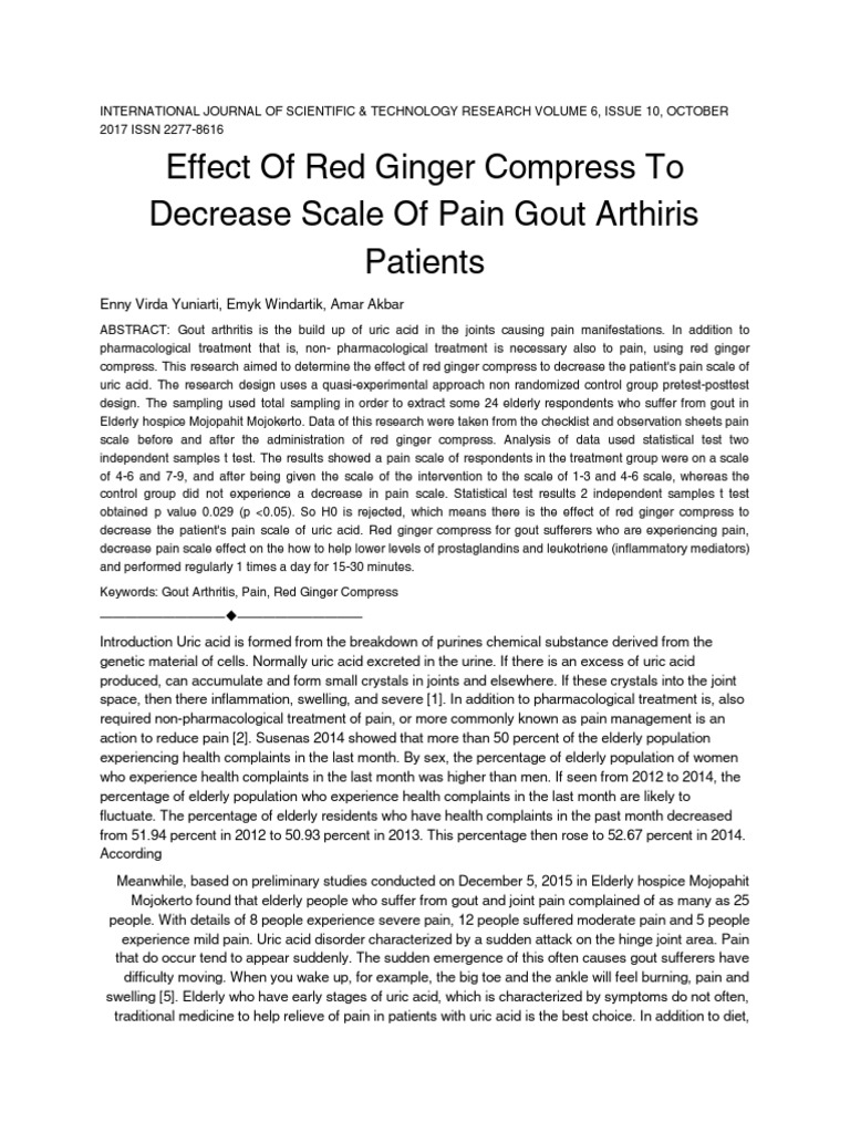 Effect of Red Ginger Compress To Decrease Scale of Pain Gout Arthiris ...