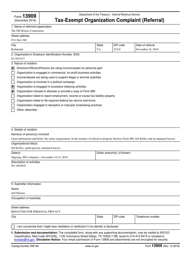 IRS Complaint Against NH District Corporation 11-18-19 | PDF | 501(C ...