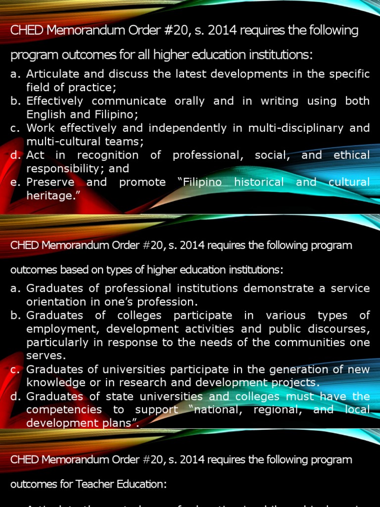 CHED Memorandum Order #20, S. 2014 Requires The Following Program ...