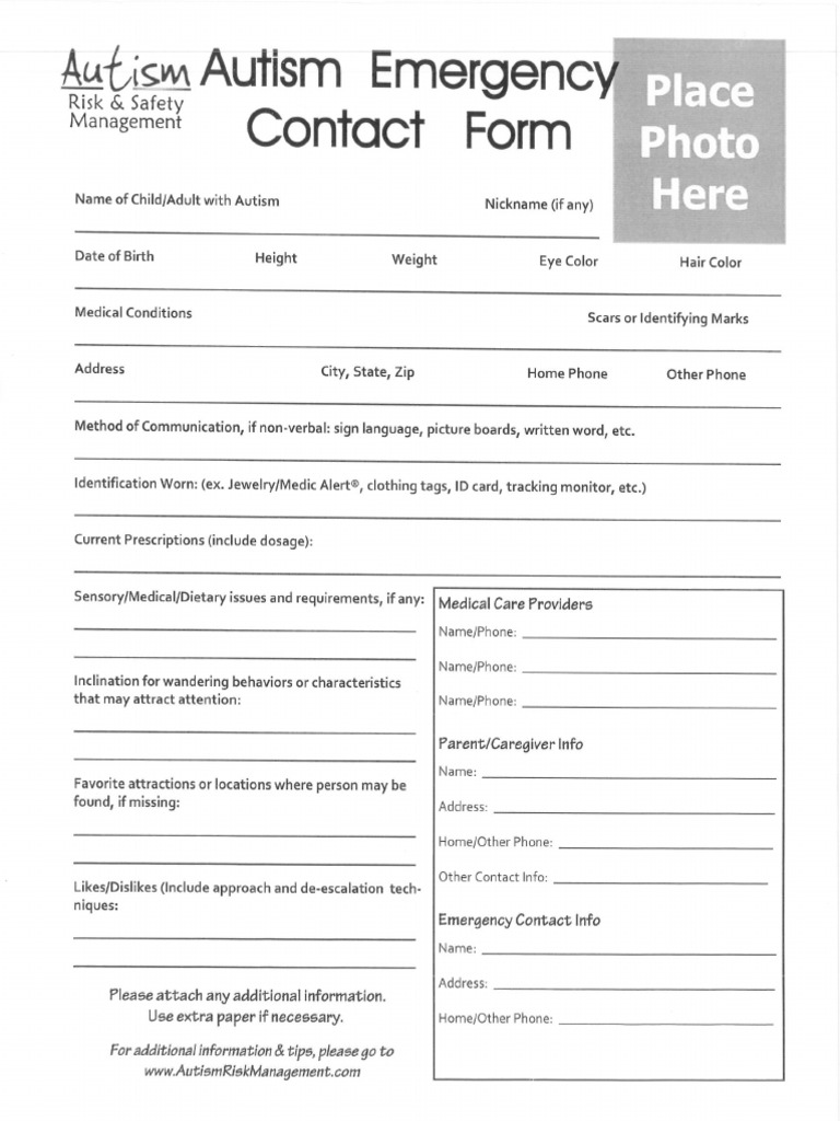 Autism Emergency Contact Form | PDF