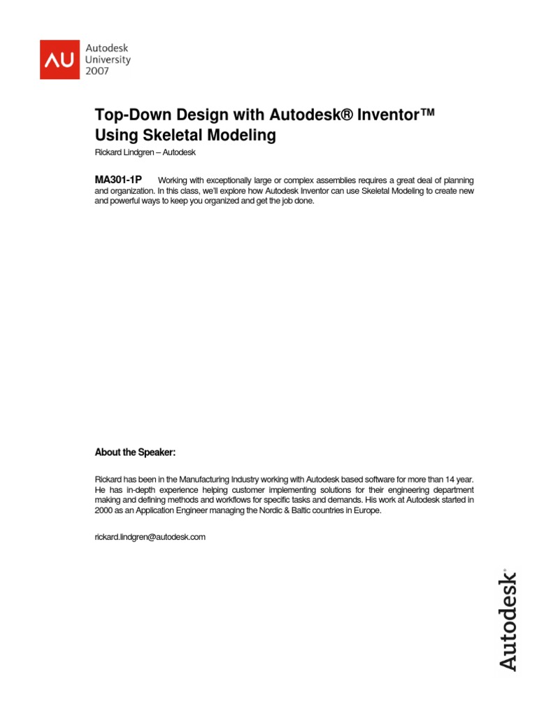 Top-Down Design With Autodesk® Inventor™ Using Skeletal Modeling | PDF ...