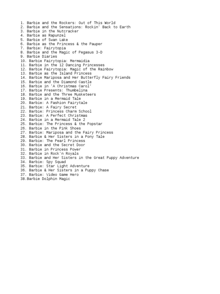 Barbie Movie List | PDF