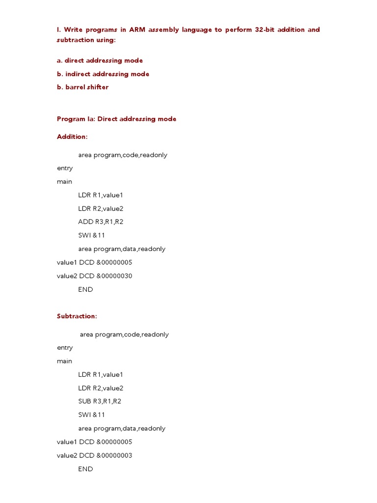 Arm Lab Assignments Pdf Assembly Language Arithmetic