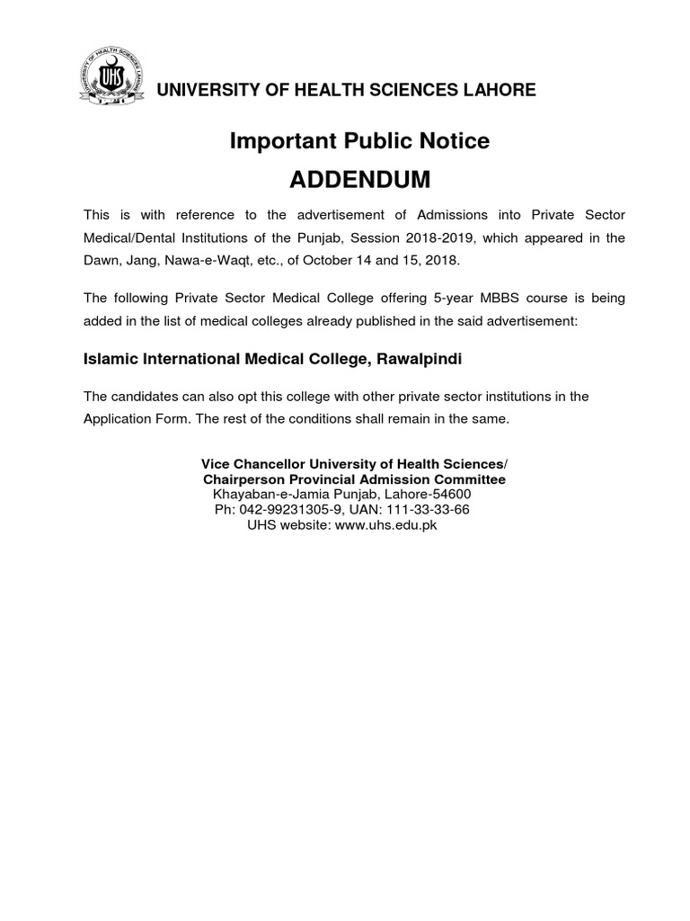 Important Public Notice: Addendum | PDF