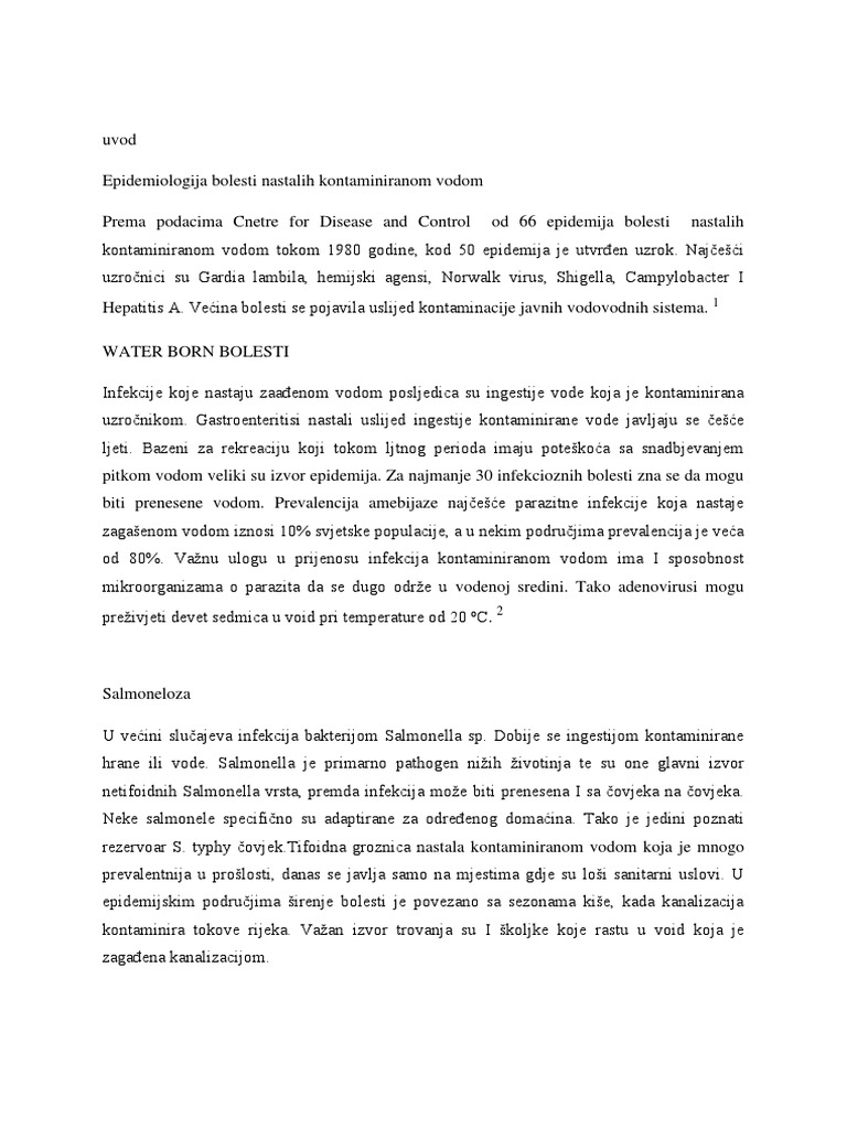 Epidemiologija Bolesti Koje Se Prenose Vodom | PDF