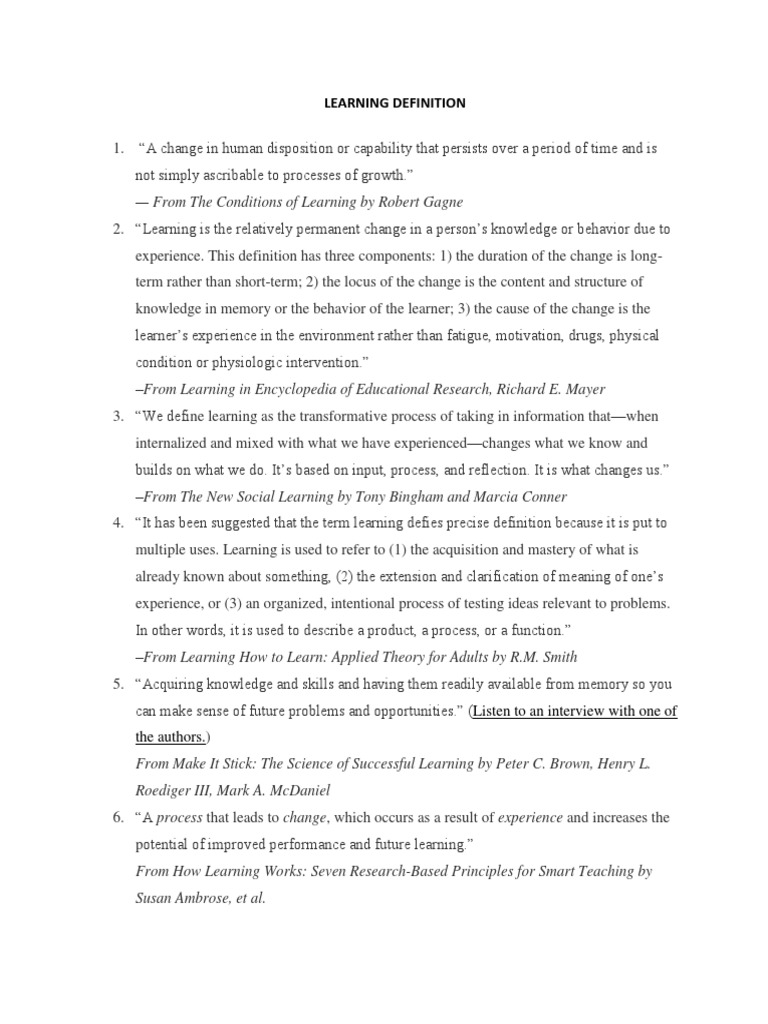 Understanding Learning Definitions | PDF | Memory | Learning