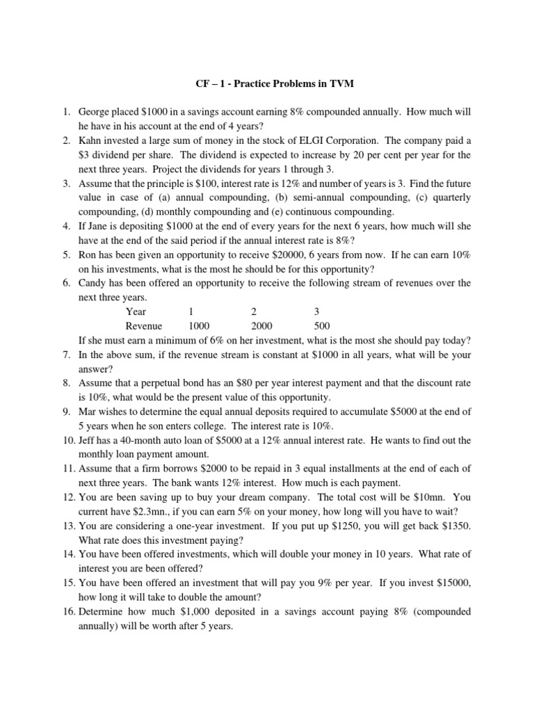 Practice Set - TVM | PDF | Interest | Present Value