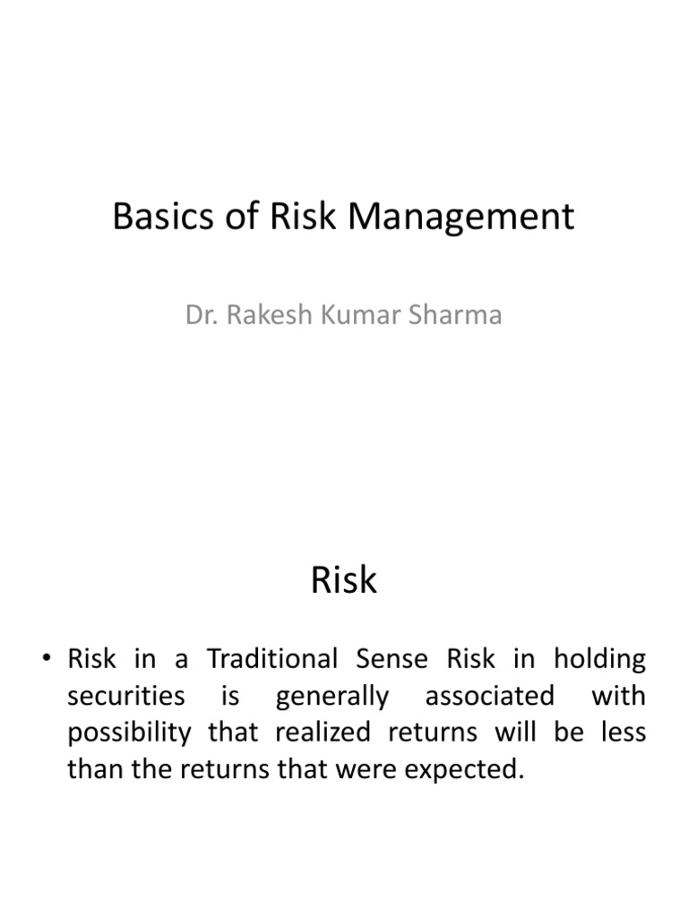 Basics of Risk Management: Dr. Rakesh Kumar Sharma | PDF | Financial ...