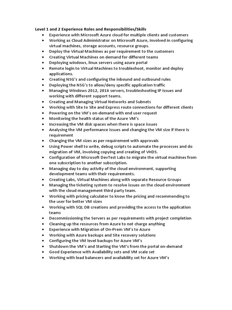 Azure Sample Tasks For Resume | PDF | Microsoft Azure | Cloud Computing