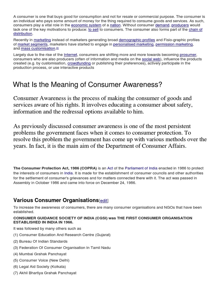 What Is The Meaning of Consumer Awareness? | PDF | Consumer Protection ...