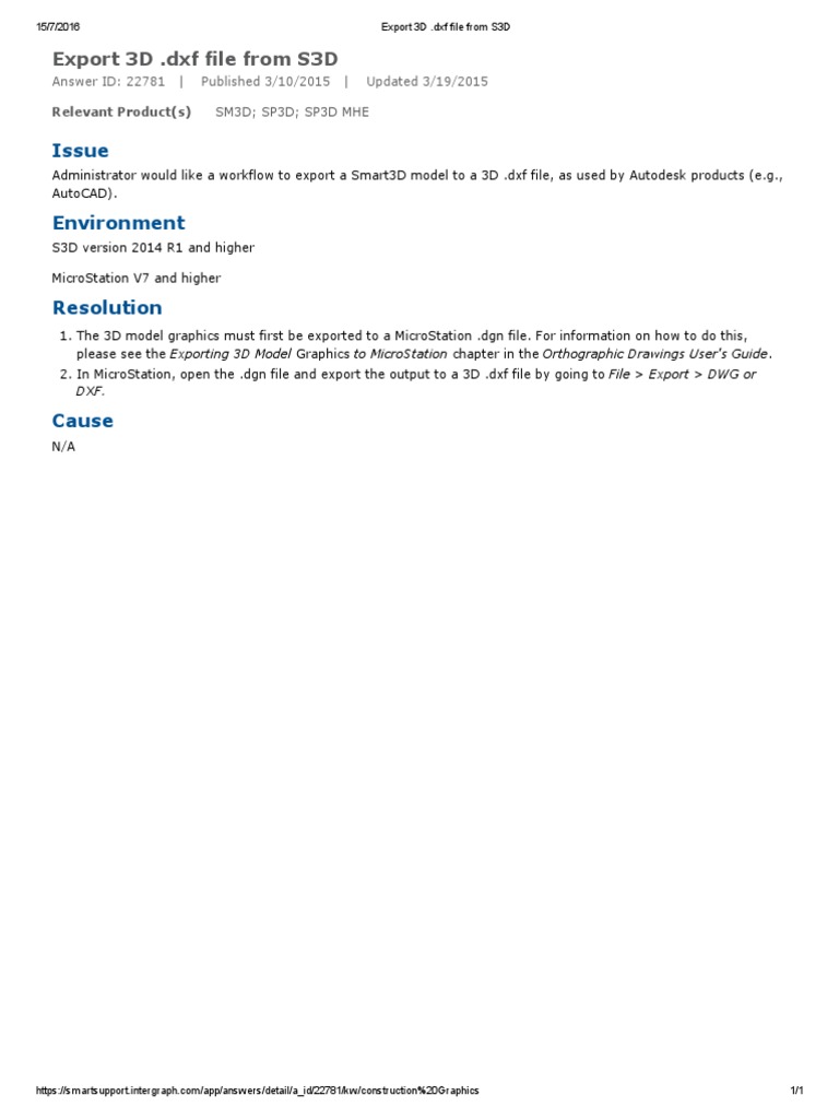 Issue: Export 3D .DXF File From S3D | PDF