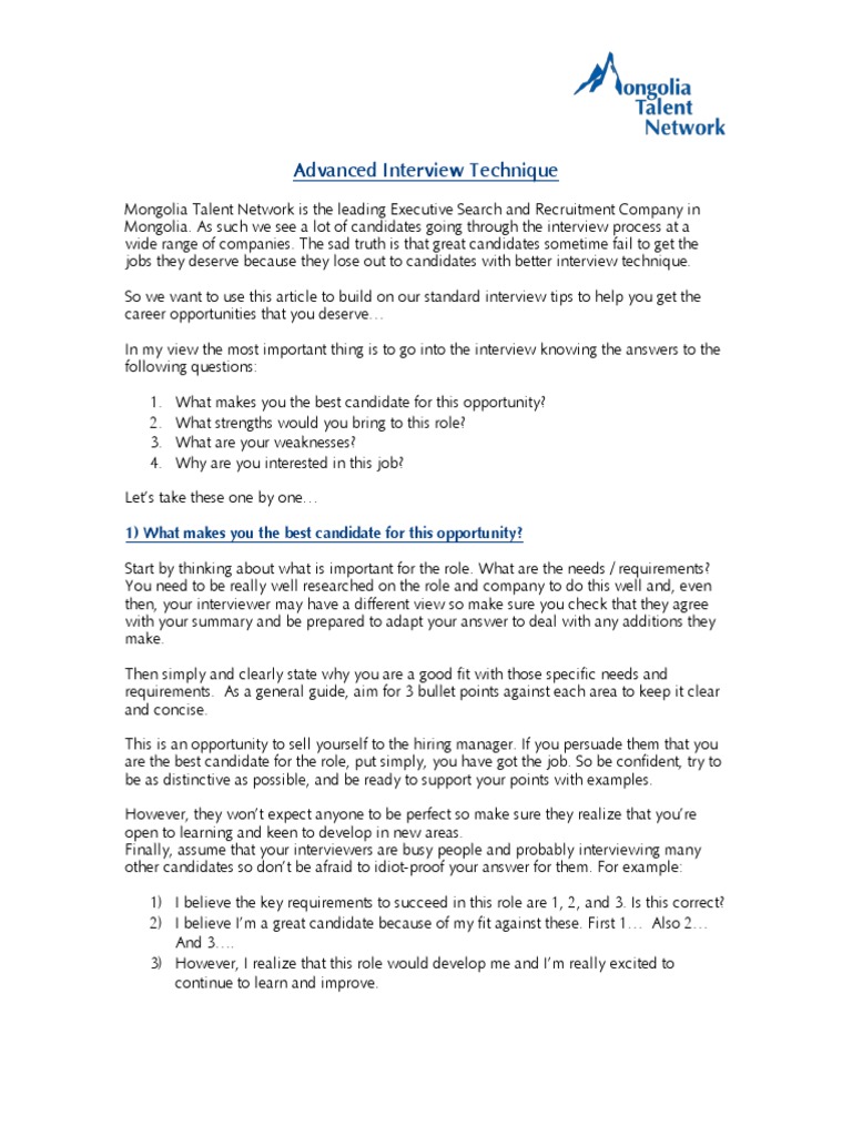 Advanced Interview Technique 1 What Makes You The Best Candidate For